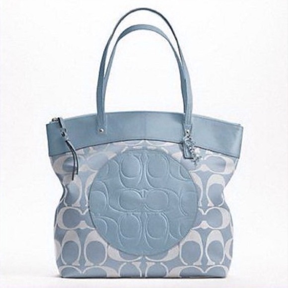 Coach | Bags | Signature Coach Large Laura Tote Purse In Pool Blue ...